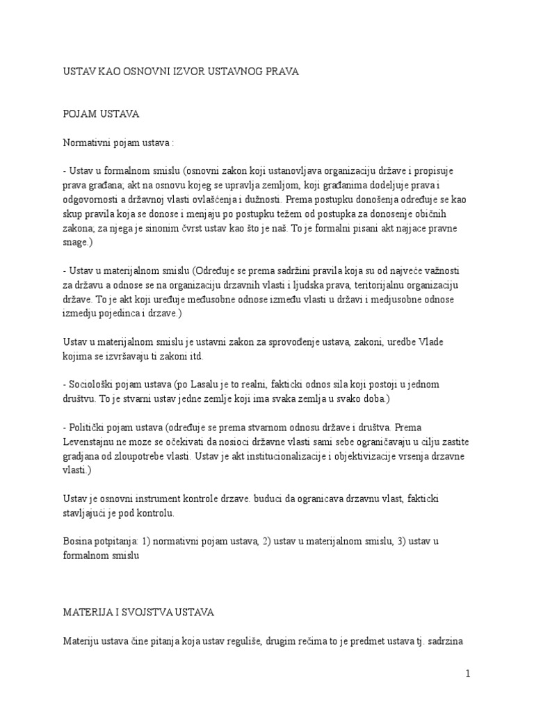 USTAVNO Nova Bosina Skripta | PDF