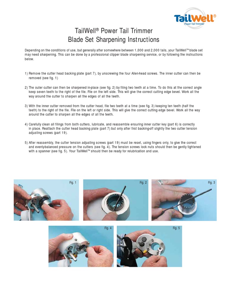 Tailwell Power Tail Trimmer Blade Set Sharpening Instructions | PDF
