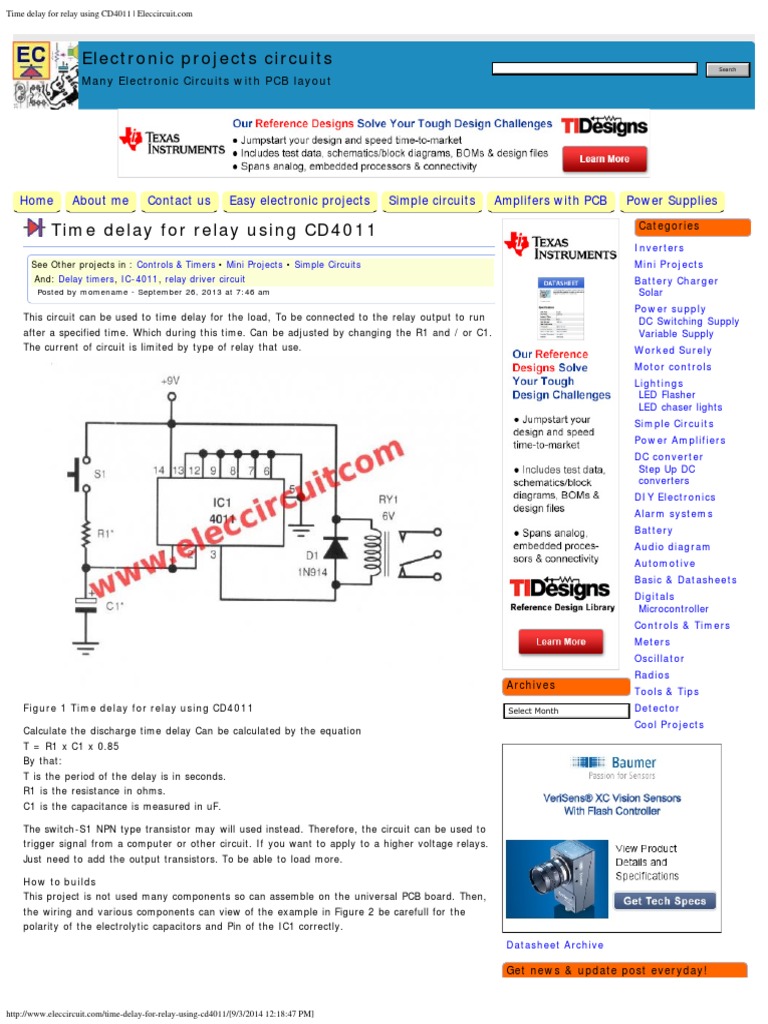Time Delay For Relay Using CD4011 | PDF | Relay | Electronic Circuits