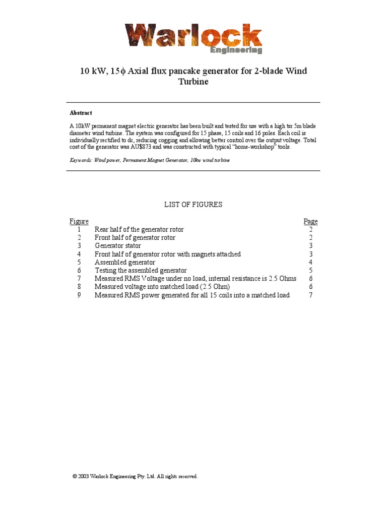 10 kW, 15φ Axial Flux Pancake Generator for 2-Blade Wind | PDF ...