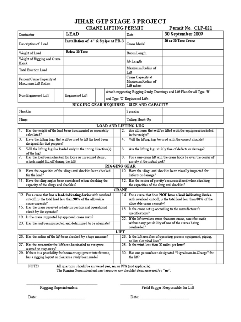 27k Crane Lifting Permit | PDF | Crane (Machine) | Industries