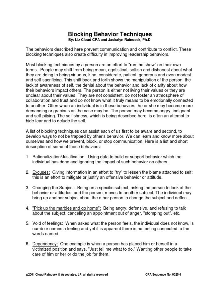 Blocking Behavior Techniques: By: Liz Cloud CPA and Jackalyn Rainosek ...