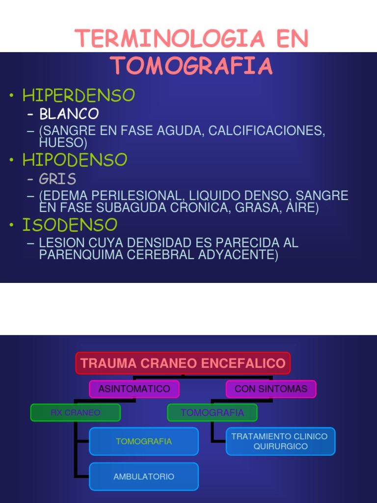 Terminologia En Tomografia: • Hiperdenso • Hipodenso • Isodenso ...