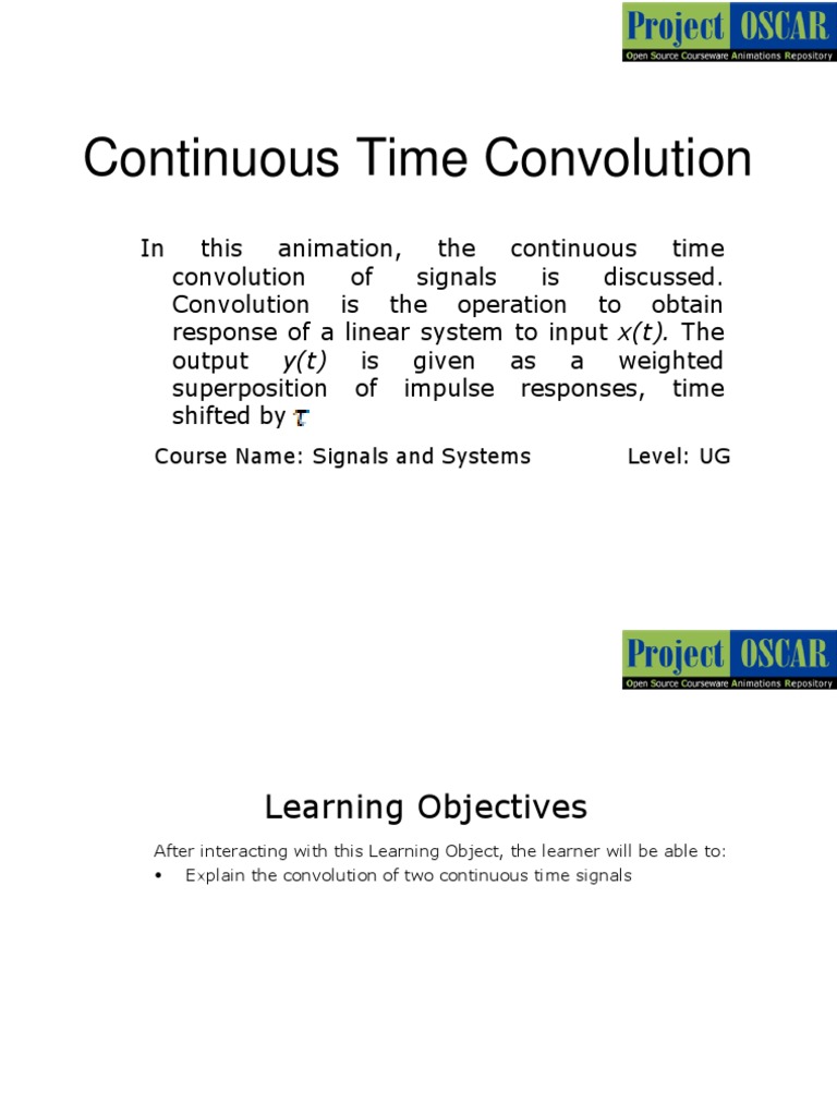 Continuous Time Convolution | PDF | Convolution | Cybernetics