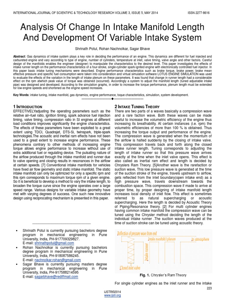Analysis of Change in Intake Manifold Length and Development of ...