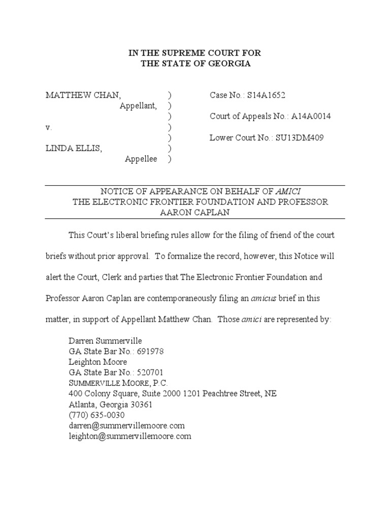 Amicus Appearance by Darren Summerville | PDF | Amicus Curiae | Justice