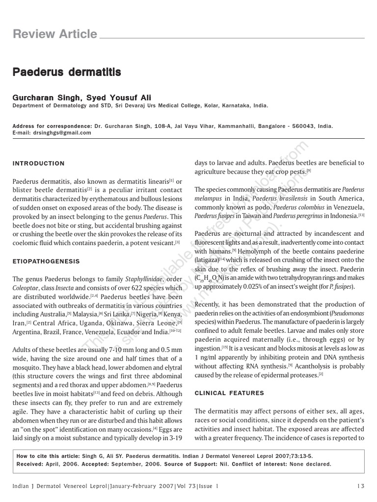 Paederus Dermatitis | Cutaneous Conditions | Medical Specialties