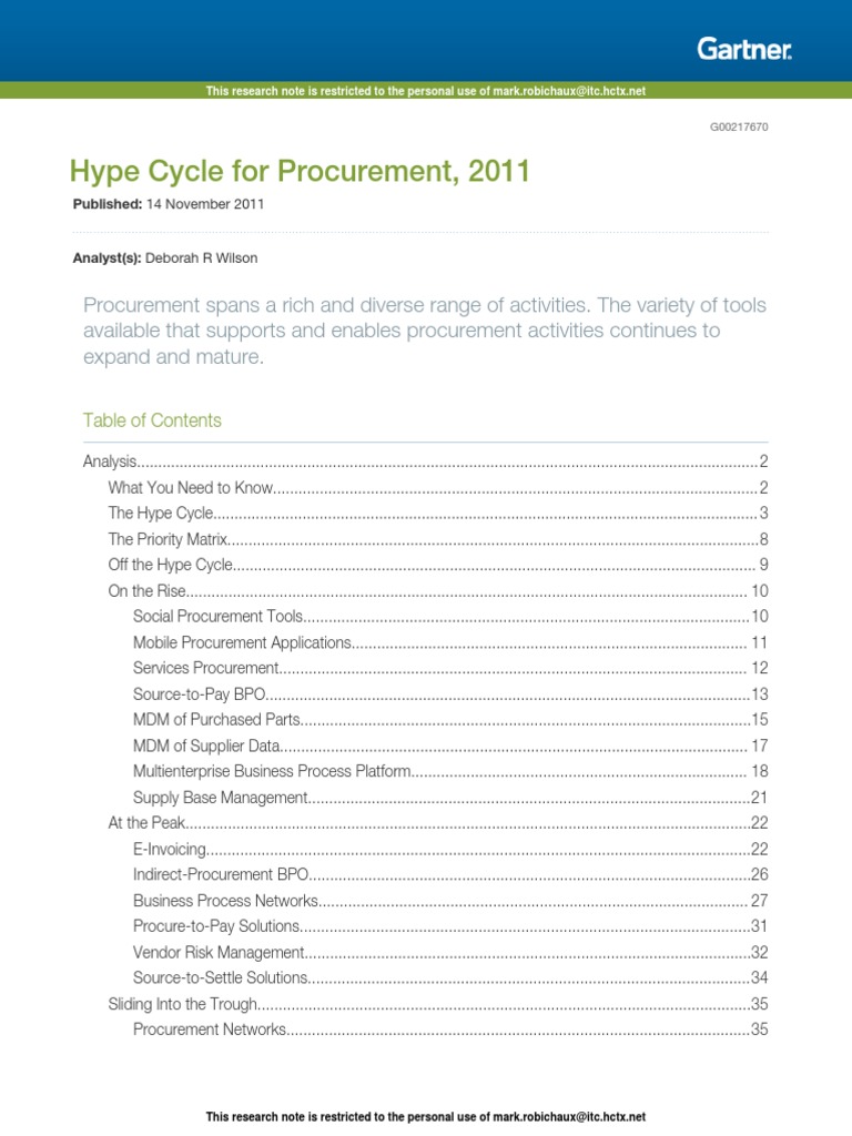 Hype Cycle For Procurement 2 217670 | PDF | Business Process ...