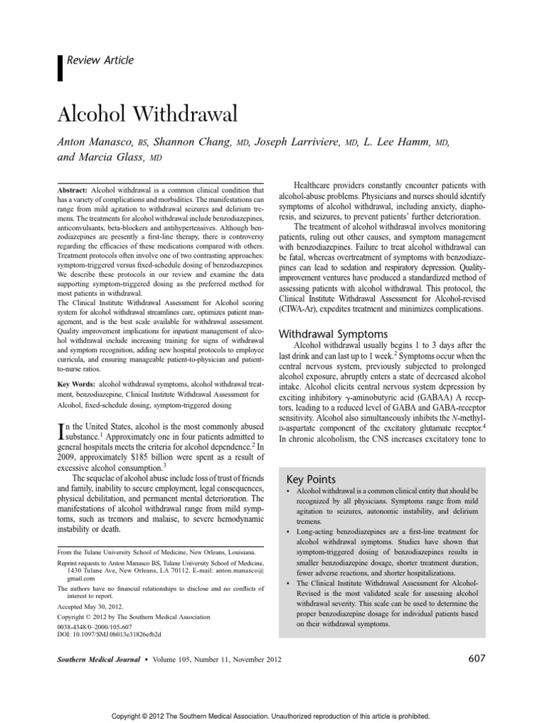 Alcohol Withdrawal | PDF | Benzodiazepine | Alcoholism
