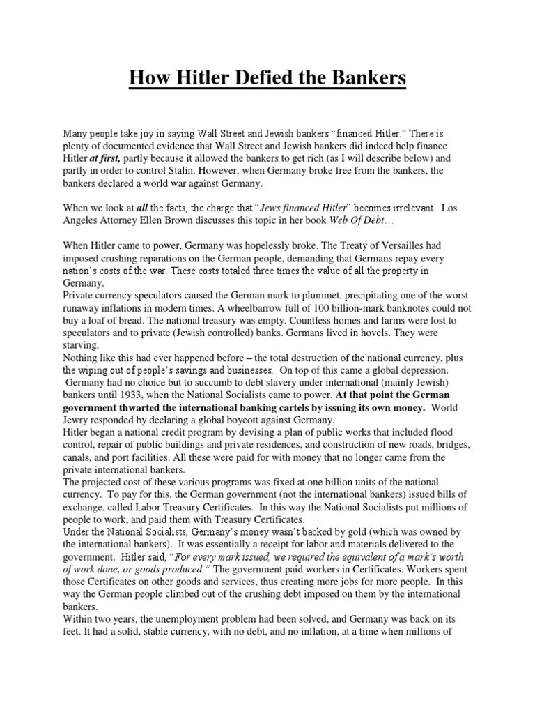 How Hitler Defied The Bankers | PDF | Hyperinflation In The Weimar ...