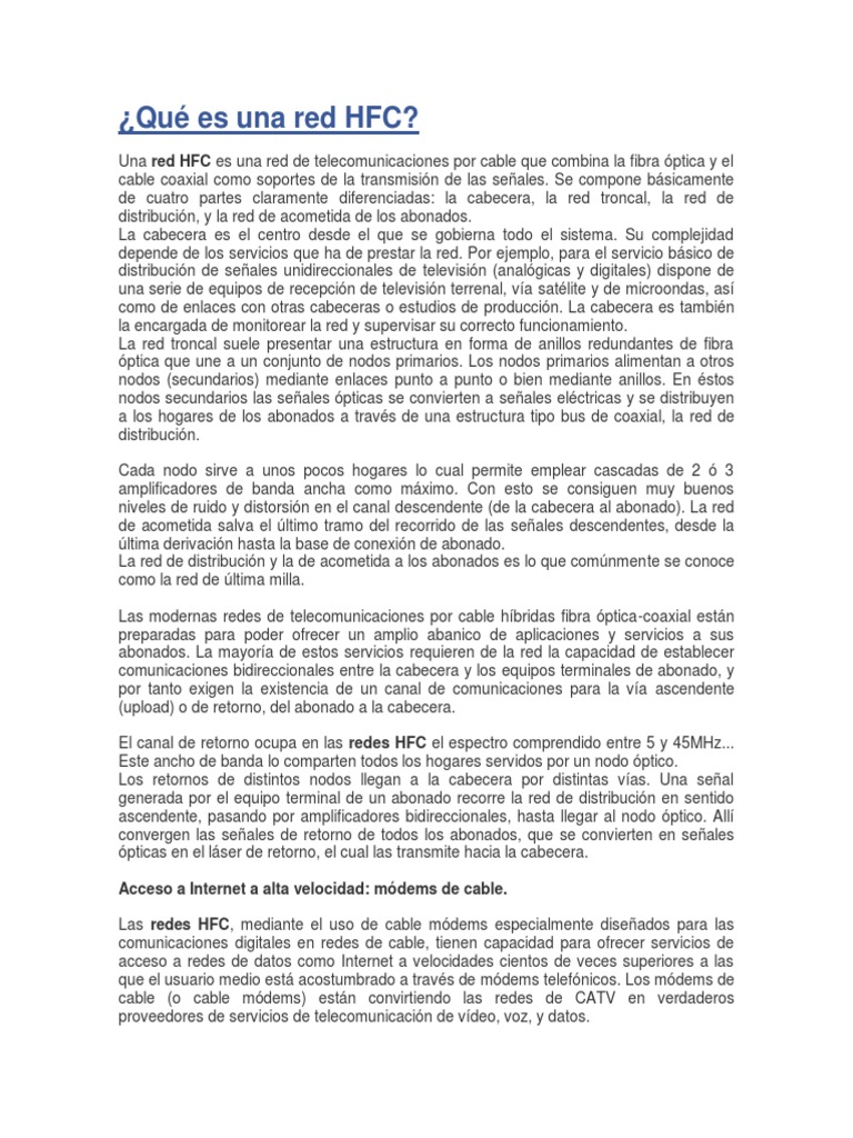 Qué es una red HFC | PDF | Televisión por cable | Módem