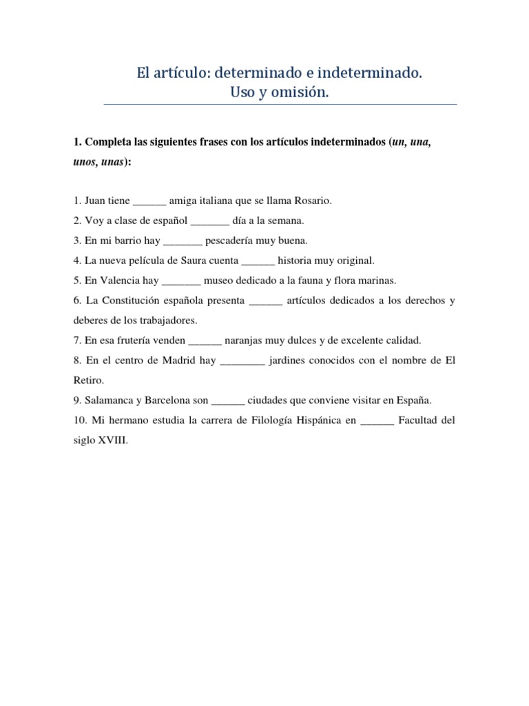 Ejercicios de Artículos: Género y Número | PDF | Madrid