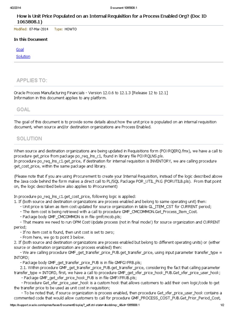 How Is Unit Price Populated On An Internal Requisition For A Process ...