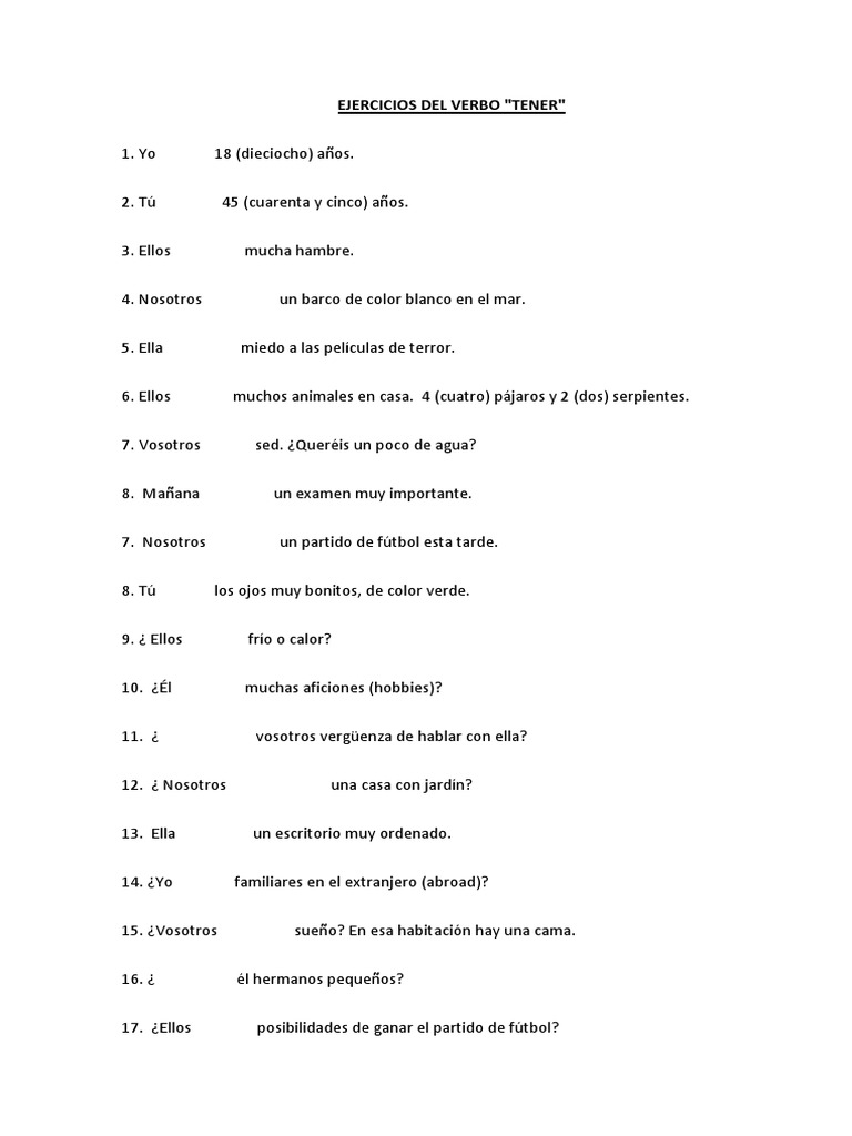 Ejercicios Verbo Tener | PDF