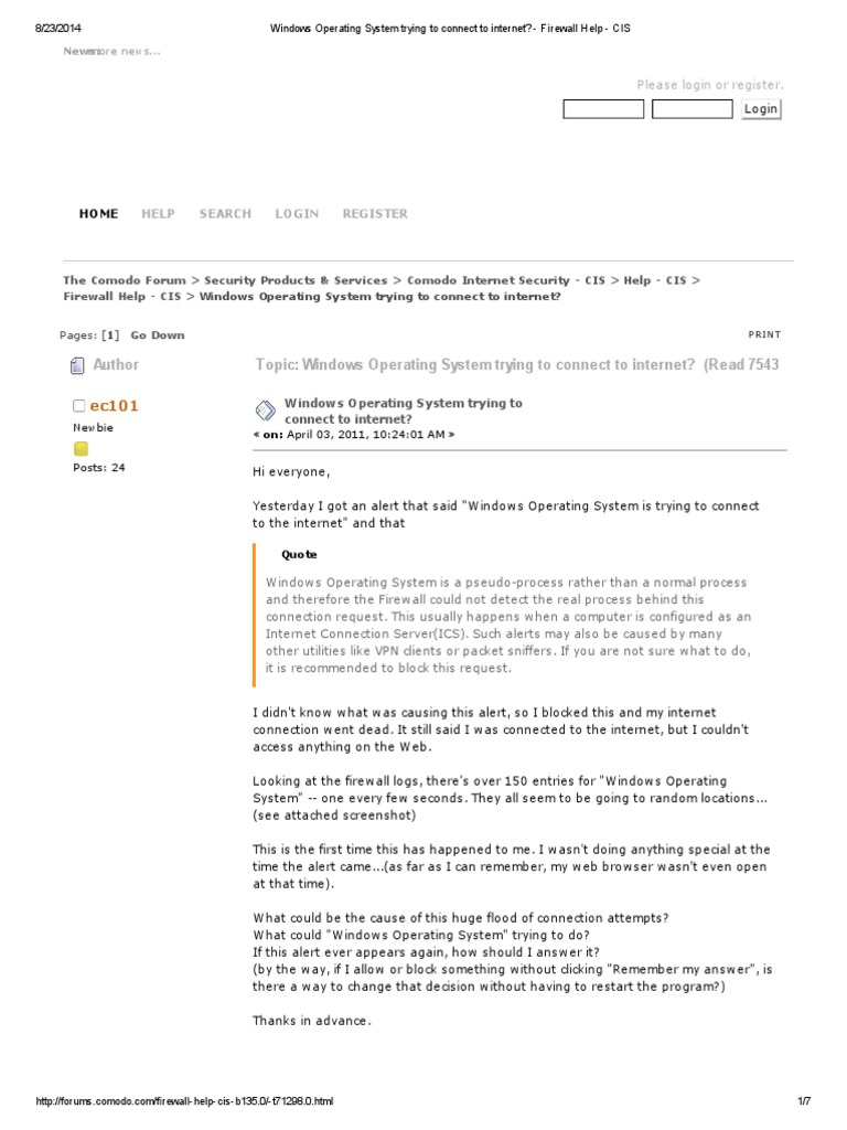 Windows Operating System Trying To Connect To Internet - Firewall Help ...