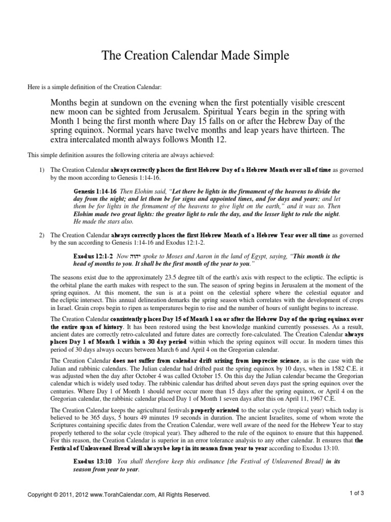 The Creation Calendar Made Simple | PDF