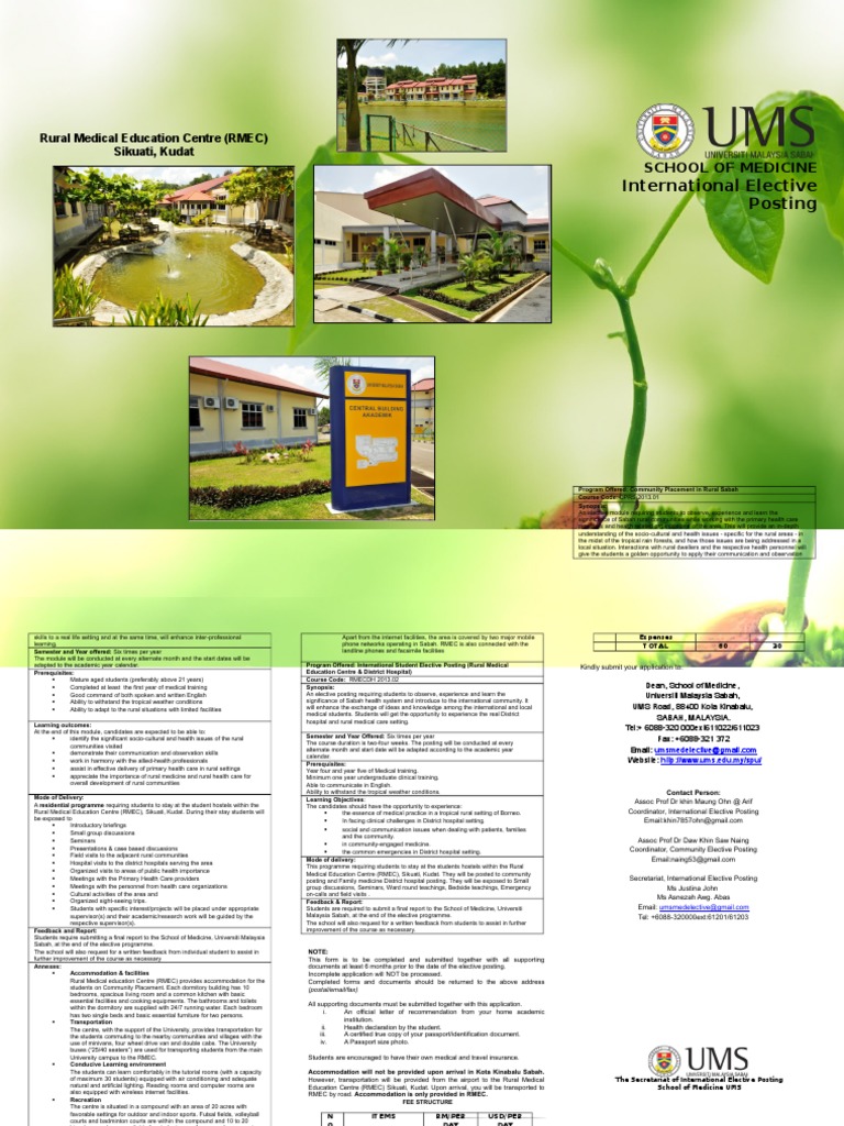International Elective Posting: Rural Medical Education Centre (RMEC) Sikuati, Kudat | PDF