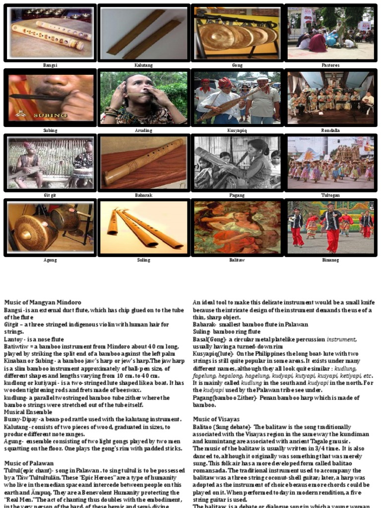 Traditional Instruments of Mindoro and Palawan | PDF | Musical ...