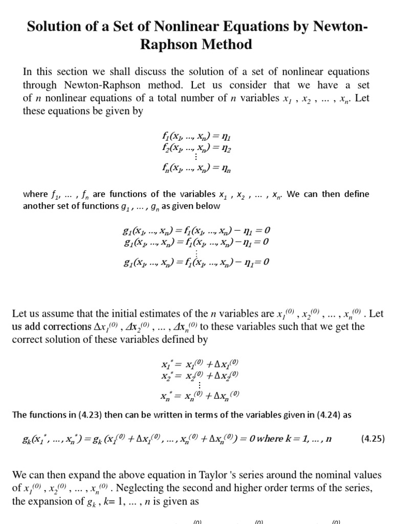 Solution of A Set of Nonlinear Equations by Newton-Raphson Method | PDF ...