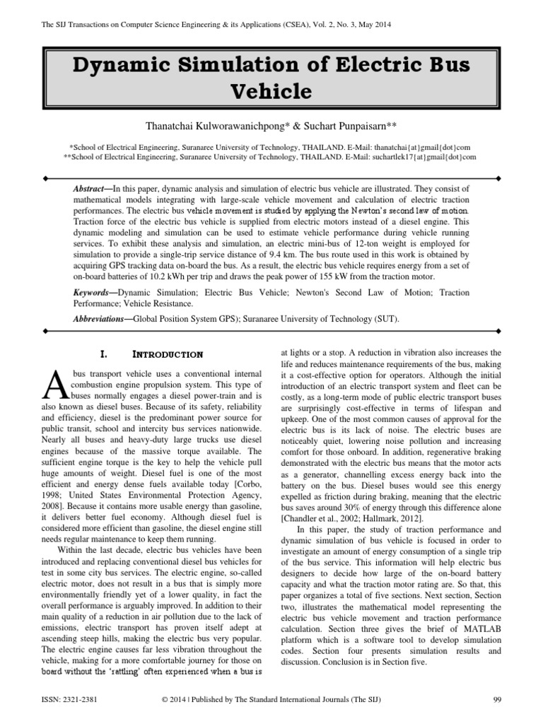 Dynamic Simulation of Electric Bus Vehicle | PDF | Velocity | Force