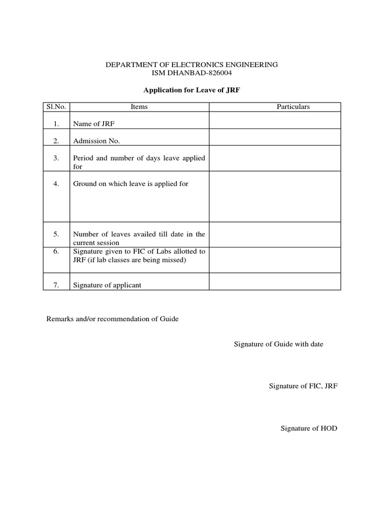Application For Leave of JRF | PDF
