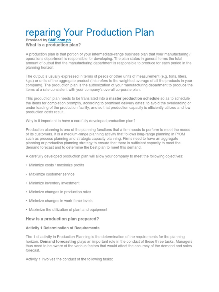 Preparing Your Production Plan Guide | PDF | Strategic Management | Demand