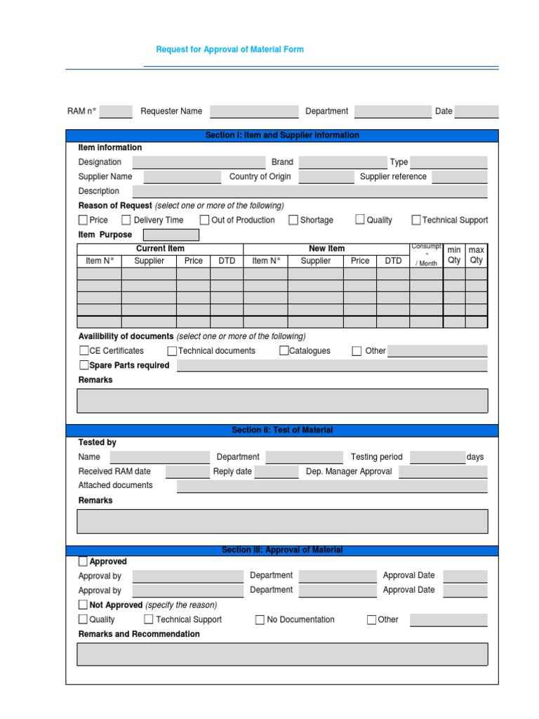 Material Approval Request Form | PDF