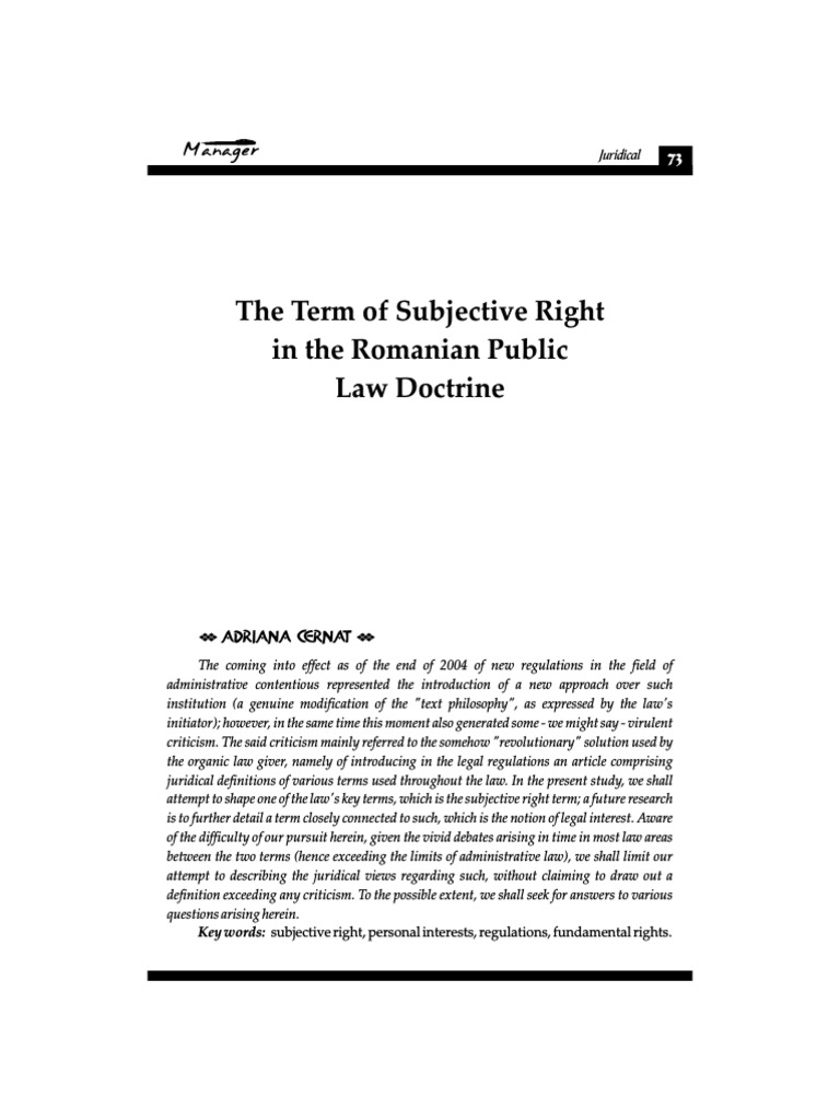 The Term of Subjective Right in The Romanian Public Law Doctrine | PDF ...