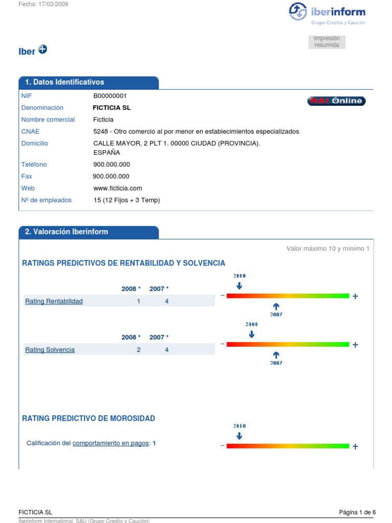 Ejemplo Informe Comercial Iber + Acceso RAI ONLINE Registro IMPAGOS ...