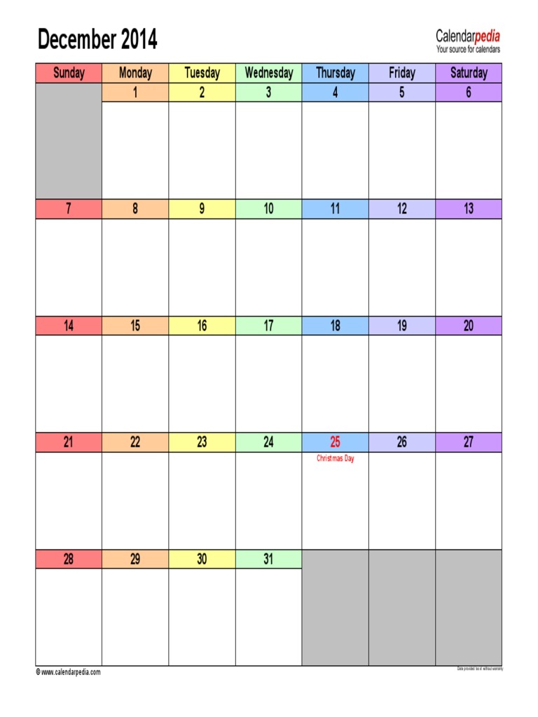 December 2014 Calendar Overview | PDF