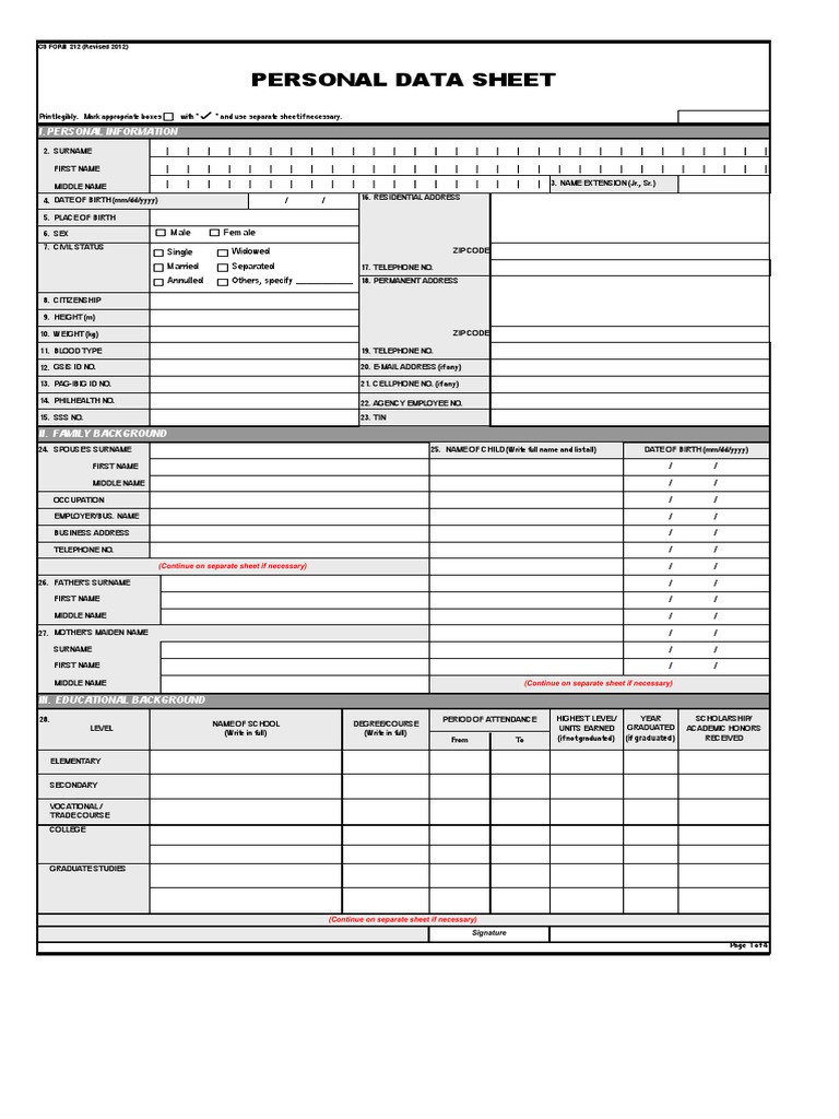 Form 212 - Revised PDS Form | PDF | Virtue | Justice