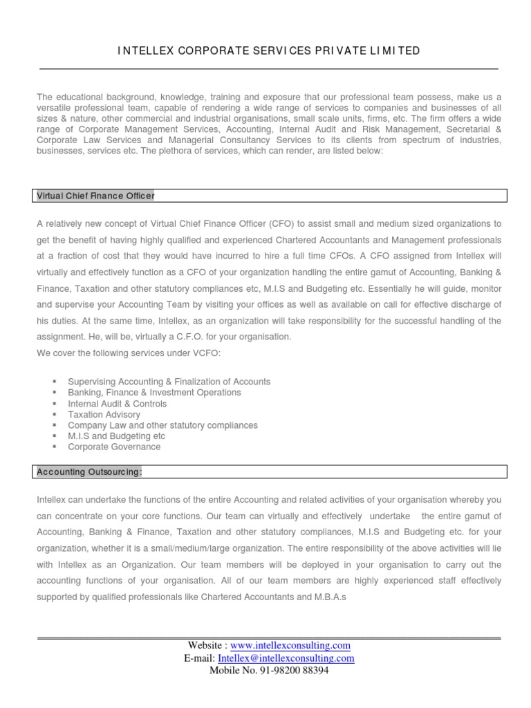 Intellex Corporate Services Private Limited | PDF | Chief Financial Officer | Securities (Finance)