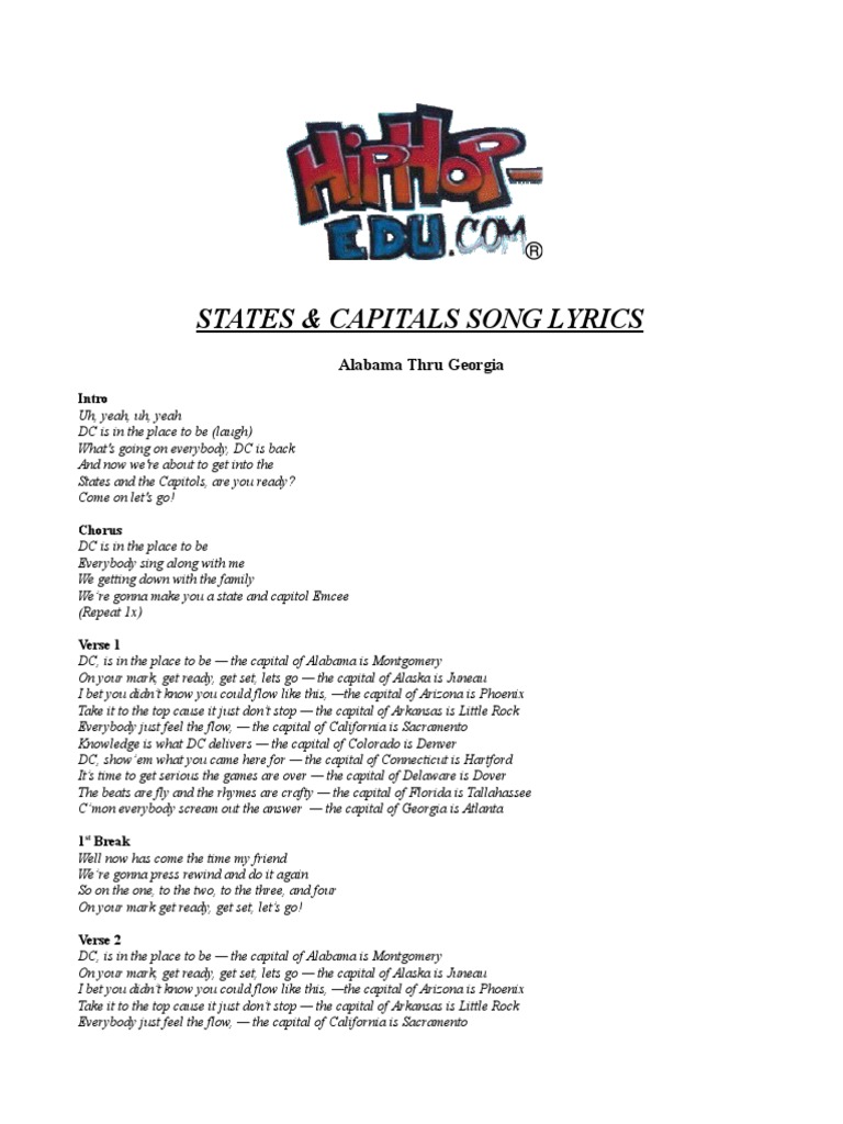 Hip Hop States & Capitals Lyrics Alabama Thru Georgia | PDF | Musical ...