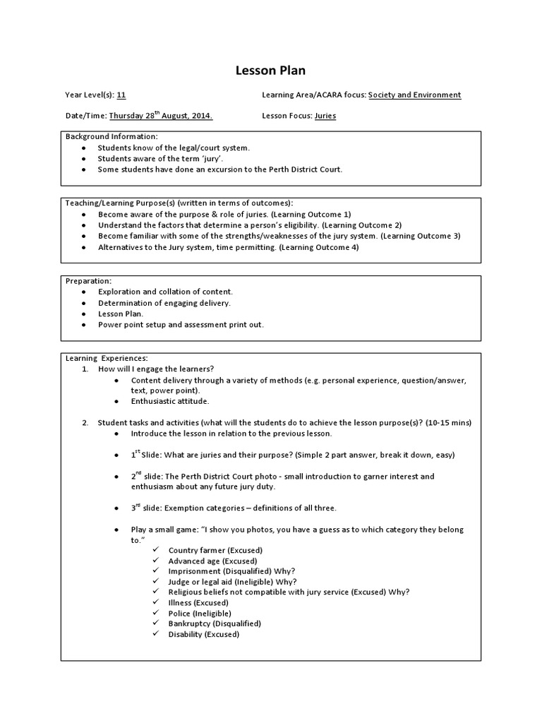 Secondary - Class Lesson Plan | PDF | Lesson Plan | Learning