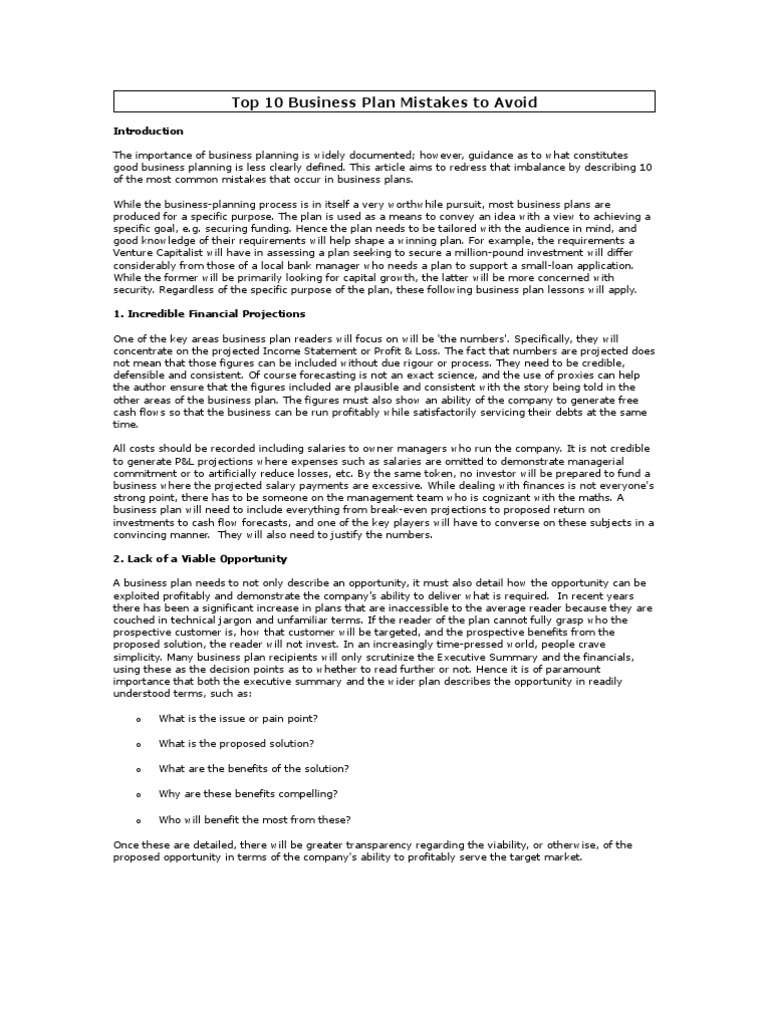 Top 10 Business Plan Mistakes | PDF | Business Plan | Investing