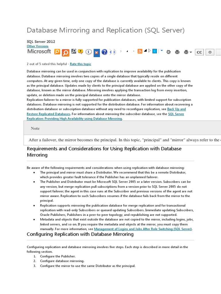 Database Mirroring and Replication | PDF | Replication (Computing) | Databases