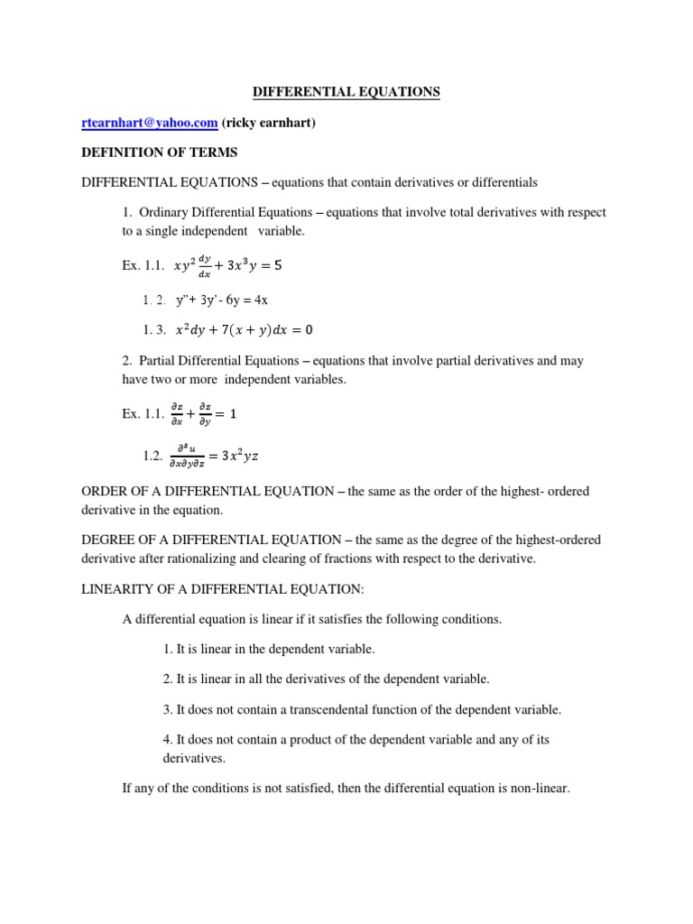 Differential Equations-1st Order, 1st Degree | PDF | Equations | Derivative