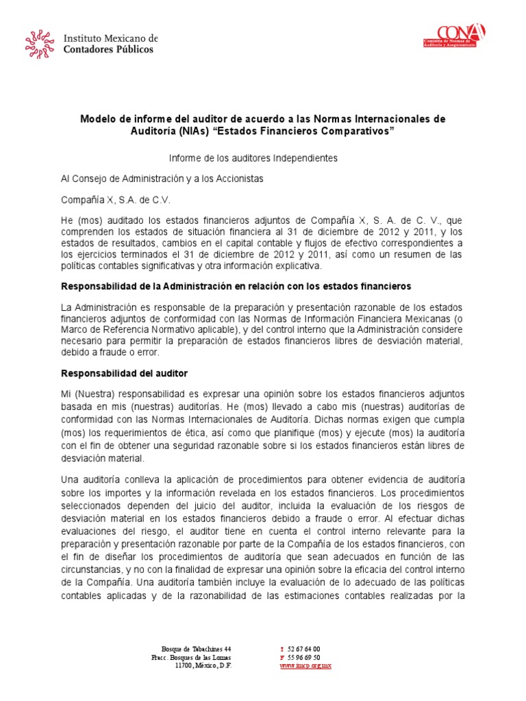 Modelo de Informe de Auditoria Financiera | PDF | Auditoría | Contralor