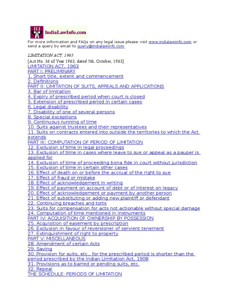 Limitation Act | PDF | Legal Documents | Social Institutions