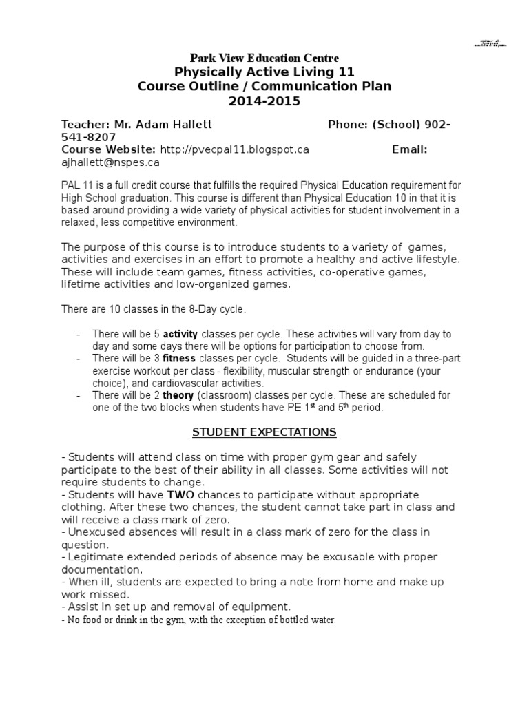 PVEC PAL 11 Course Outline | PDF | Physical Education | Wellness