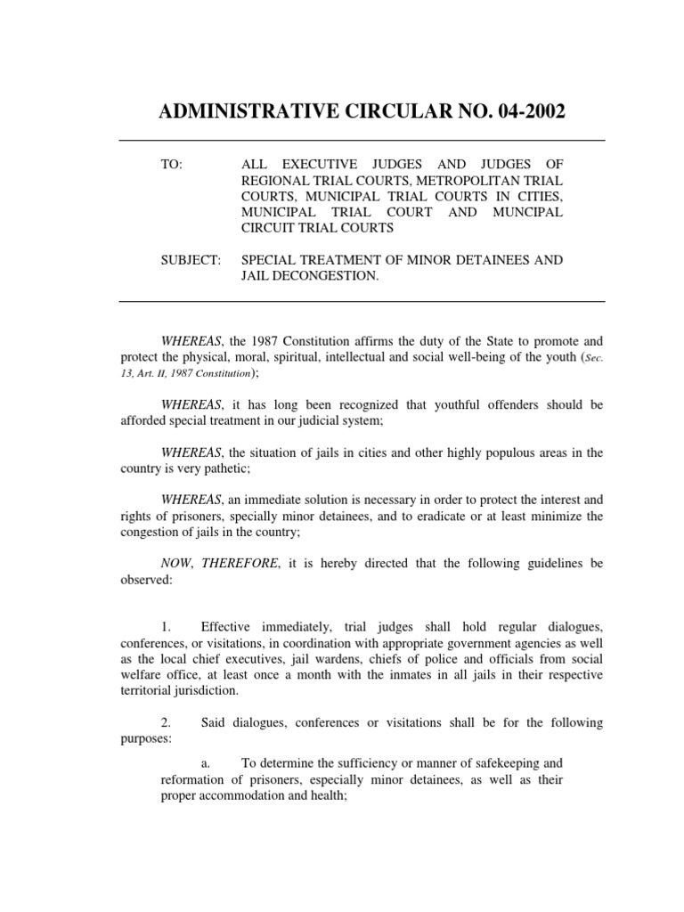 Guidelines for Minor Detainees' Treatment | PDF | Prison | Remand ...