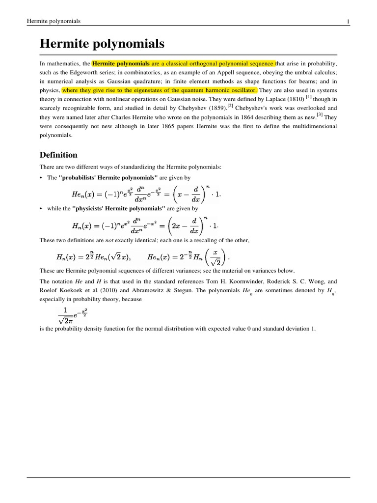 Hermite Polynomials Pdf Analysis Functions And Mappings