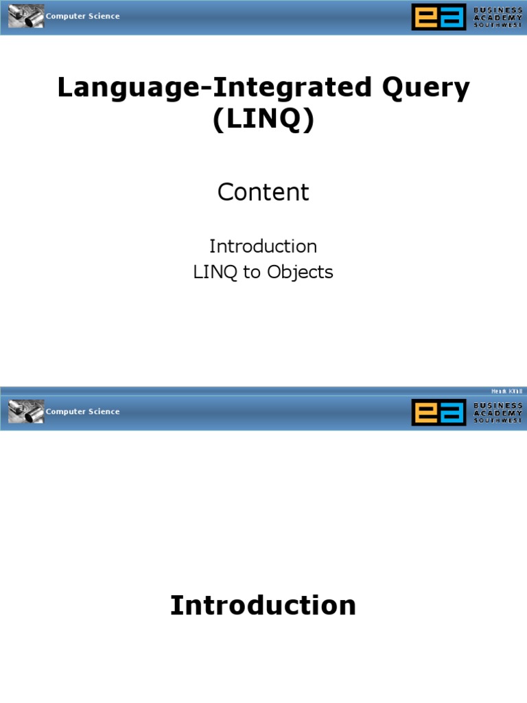 Language-Integrated Query (LINQ) : Content | PDF | Language Integrated ...