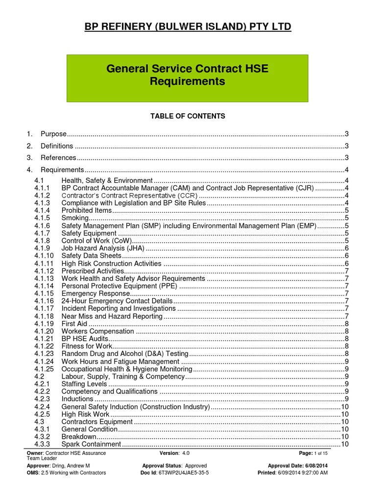 BP Bulwer Island Contractor HSE Guidelines | PDF | General Contractor | Bp