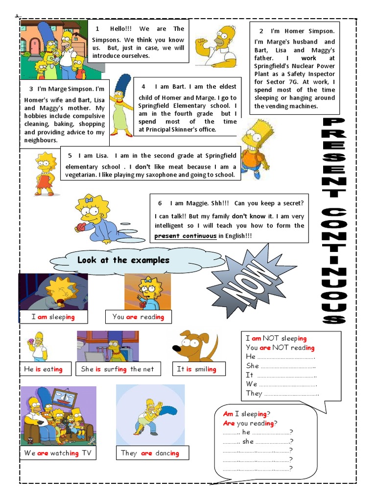 Present Continuous With The Simpsons-1 | PDF | Bart Simpson | Lisa Simpson