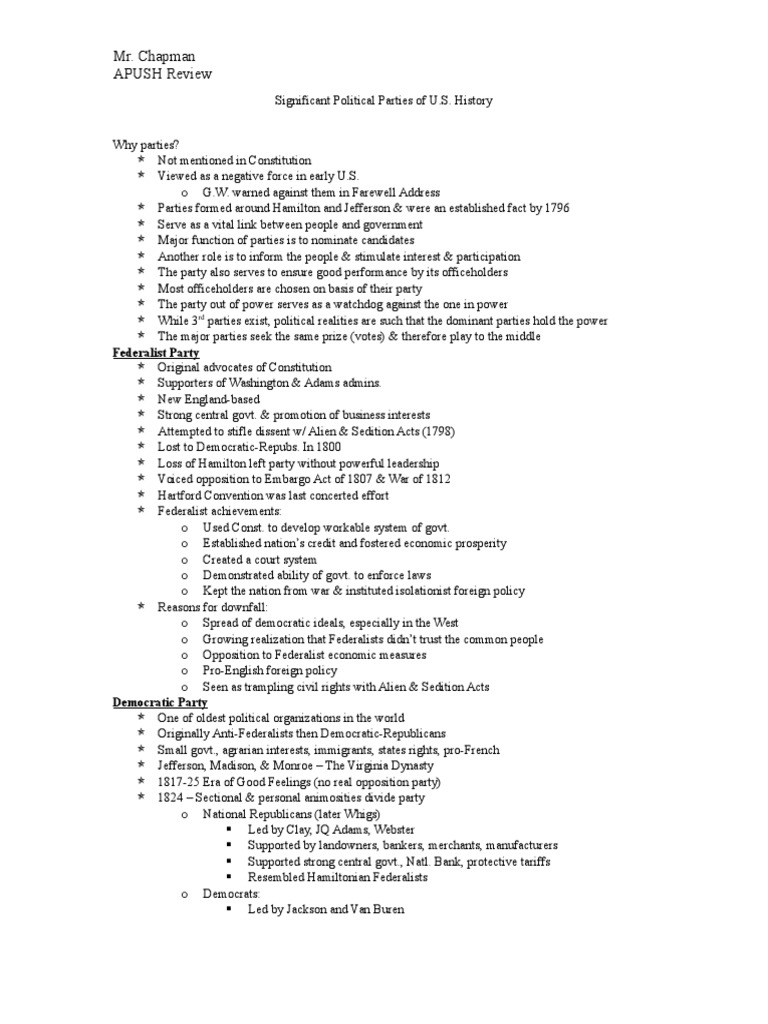 Significant Political Parties APUSH Review | PDF | Whig Party (United ...