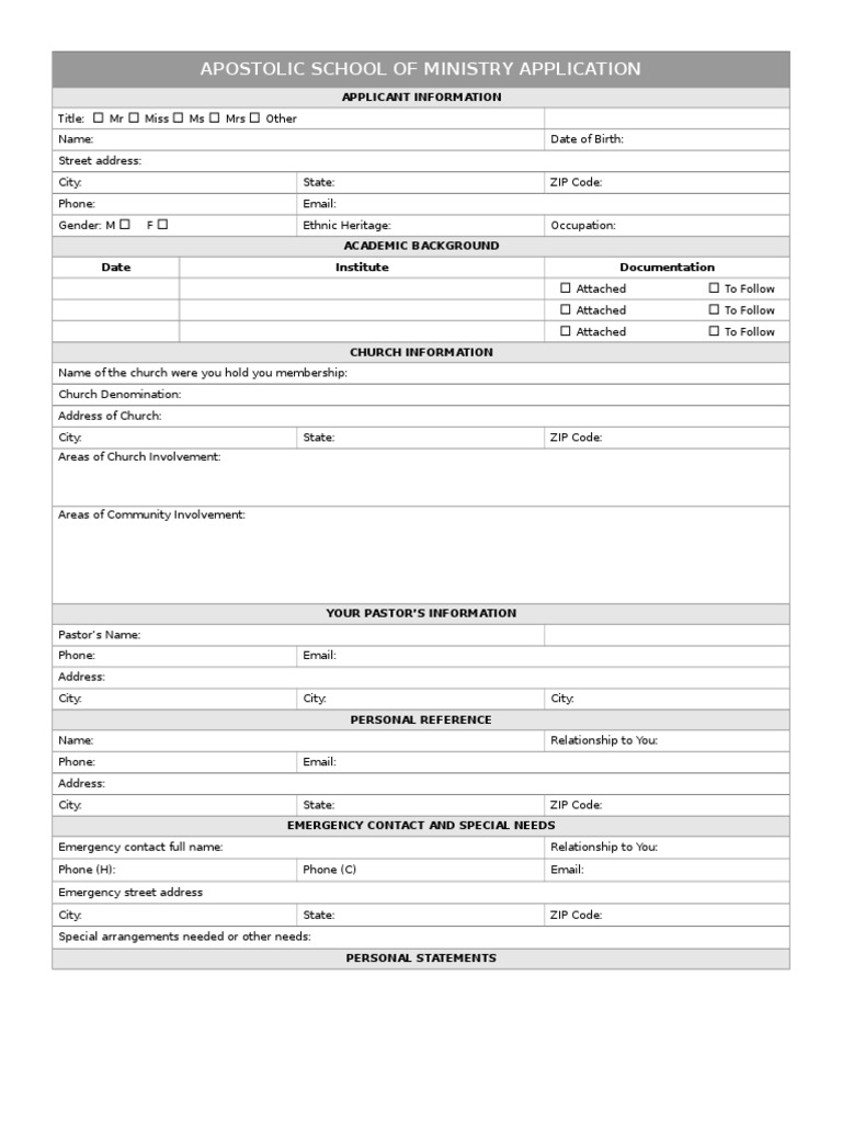Apostolic School of Ministry Application | PDF | Religion And Belief
