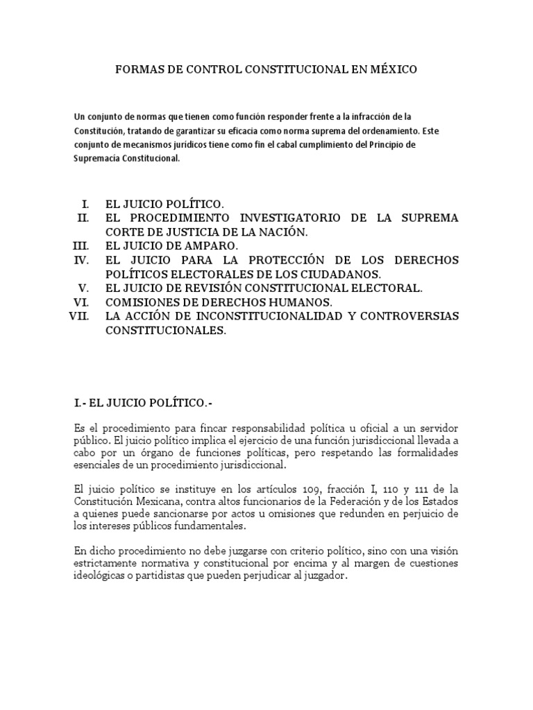 Formas de Control Constitucional en México Nuew | PDF | Federación ...
