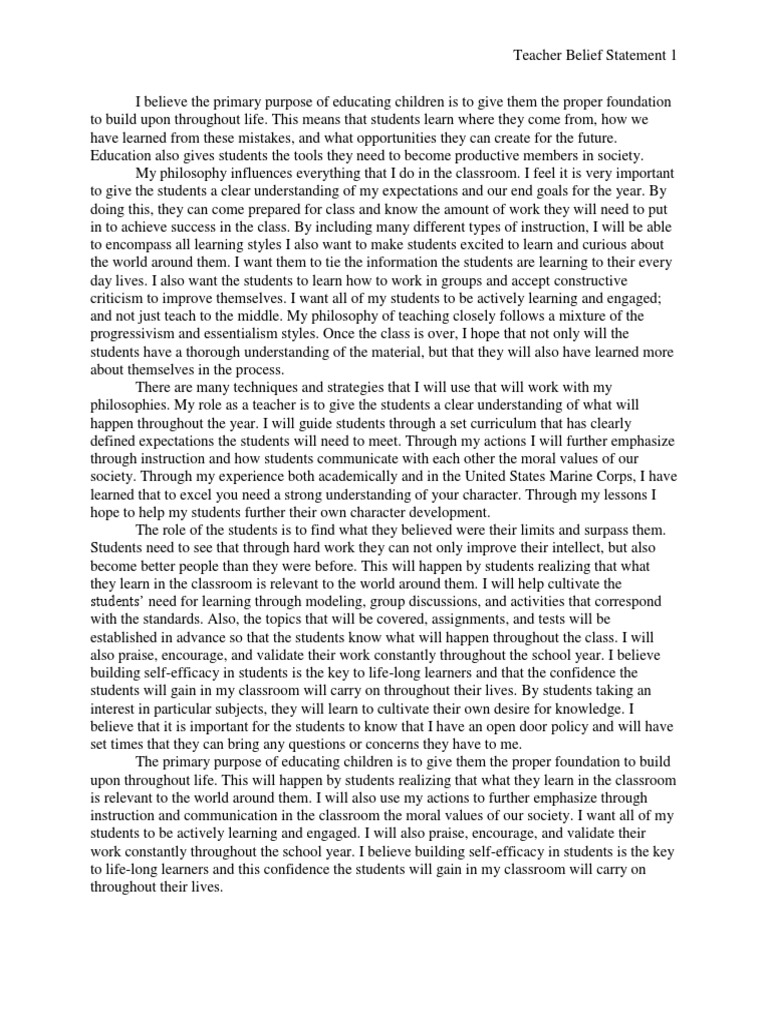 Teacher Belief Statement | PDF | Teachers | Curriculum