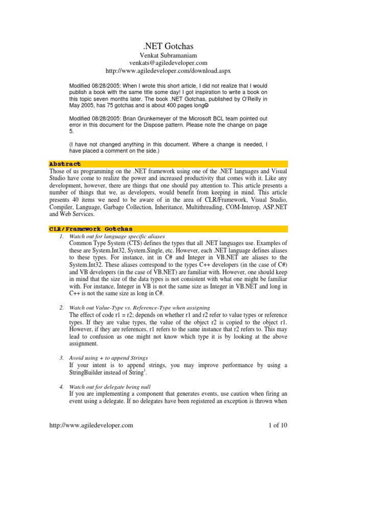 Dot Net Gotchas | PDF | Inheritance (Object Oriented Programming) | Component Object Model